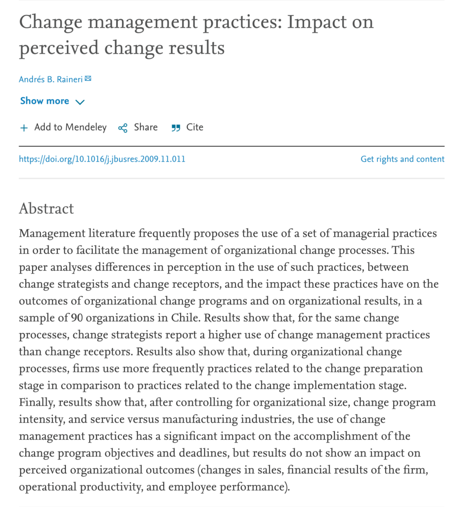 Change management practices: Impact on perceived change results ...