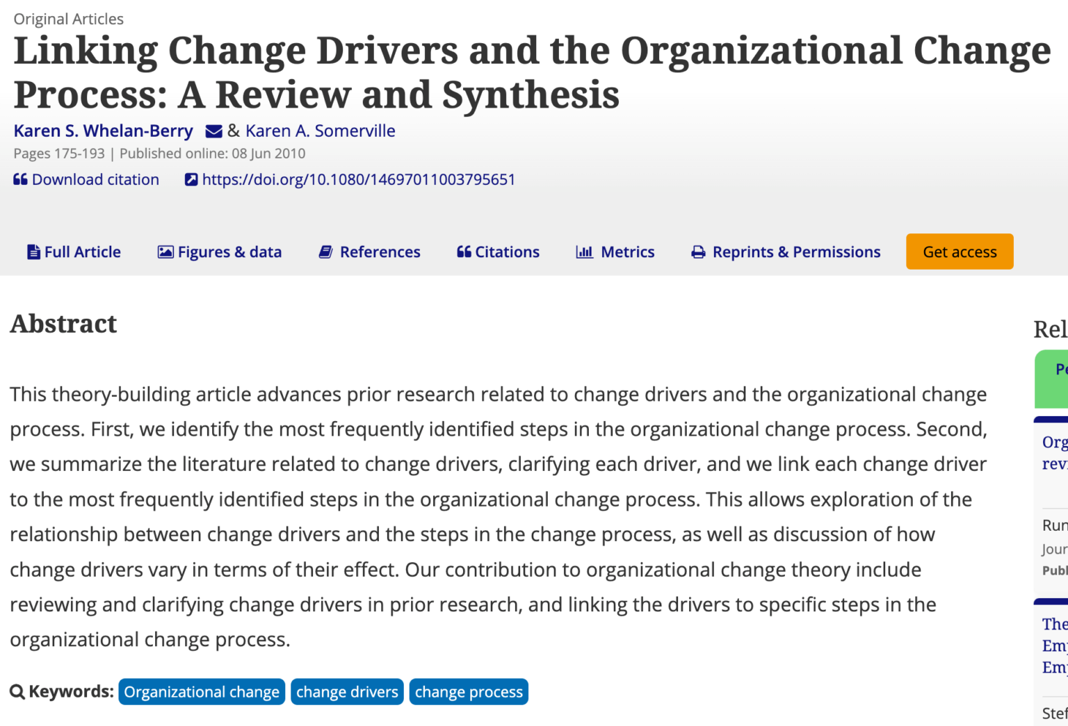 Linking Change Drivers and the Organizational Change Process: A Review ...